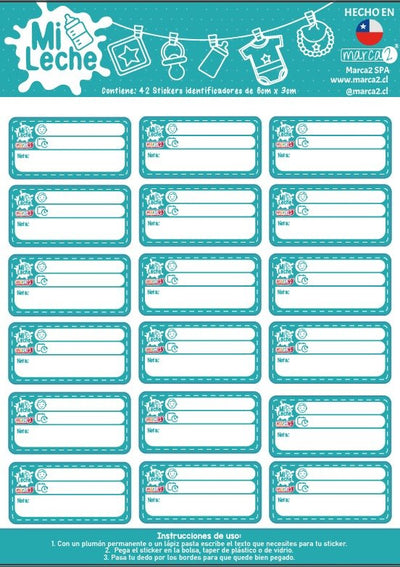 Stickers para identificar la leche materna en el freezer: Mi Leche - Marca2
